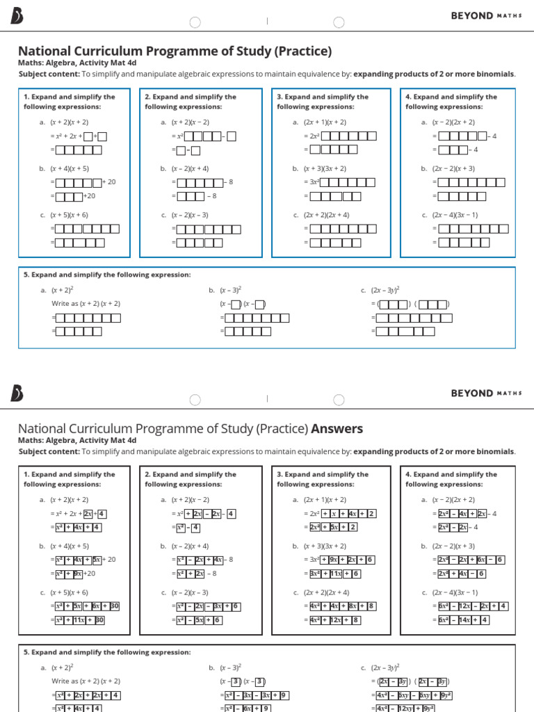 Mat 4d - National Curriculum (Practice) Algebra Set 1 | PDF | Mathematics | Algebra