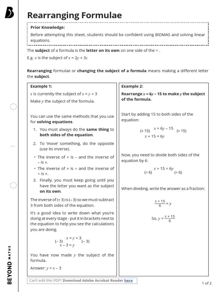 Rearranging Formulae (Interactive) | PDF | Equations | Mathematical Objects