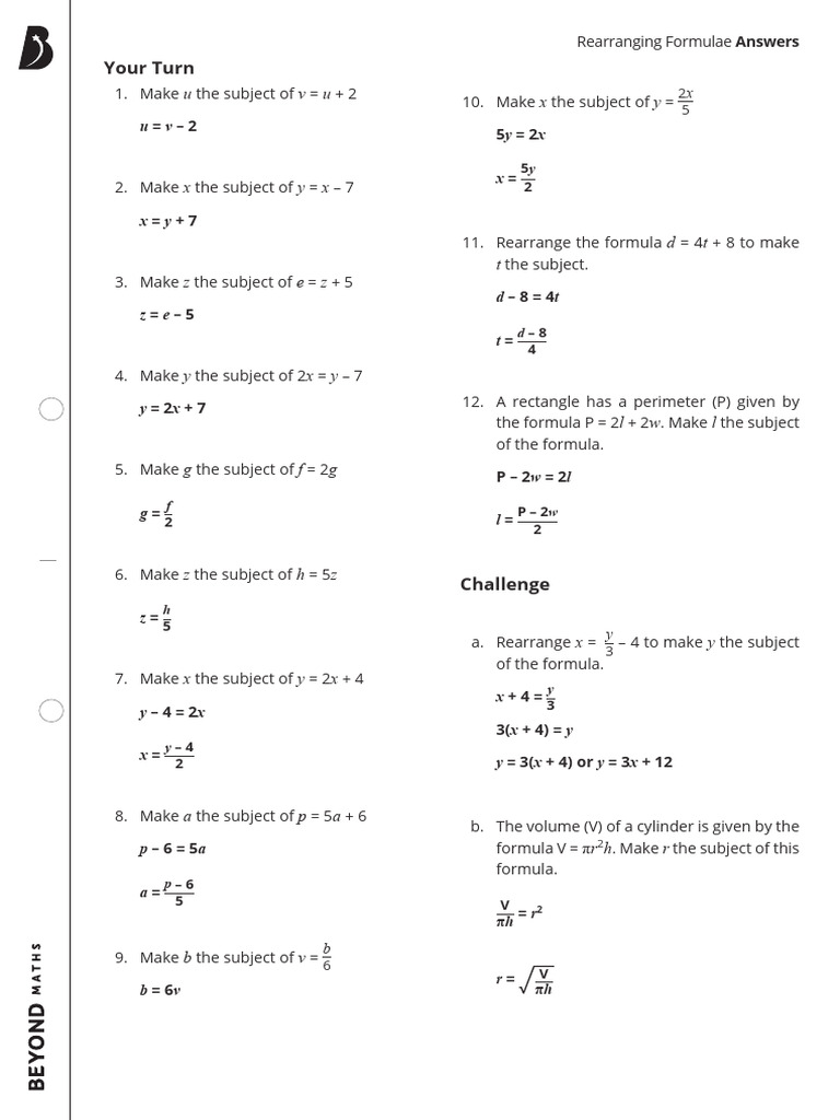 Rearranging Formulae (Answers) | PDF | Euclidean Geometry | Elementary ...