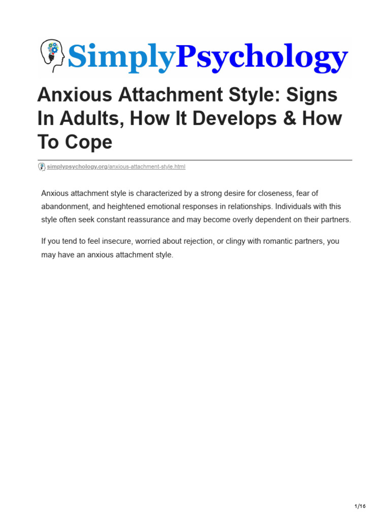 Anxious Attachment Style | PDF | Psychotherapy | Attachment Theory