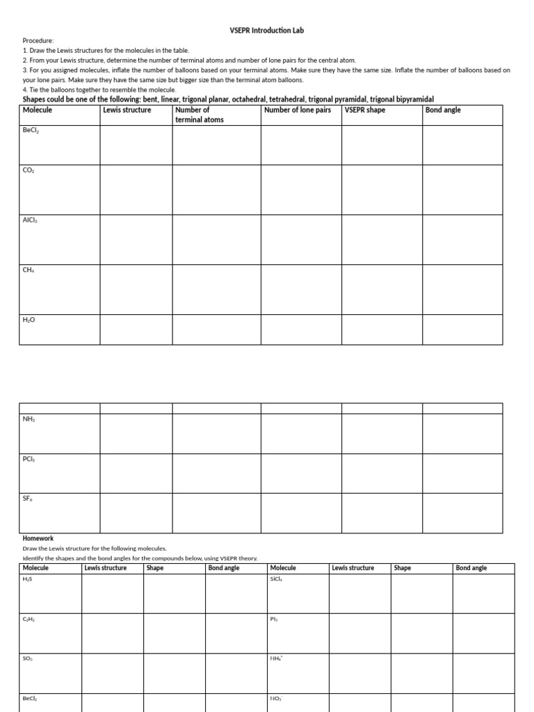 VSEPR Introduction Lab | PDF