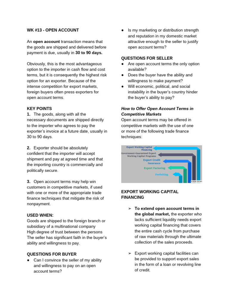 Understanding Open Account Transactions | PDF | Factoring (Finance ...