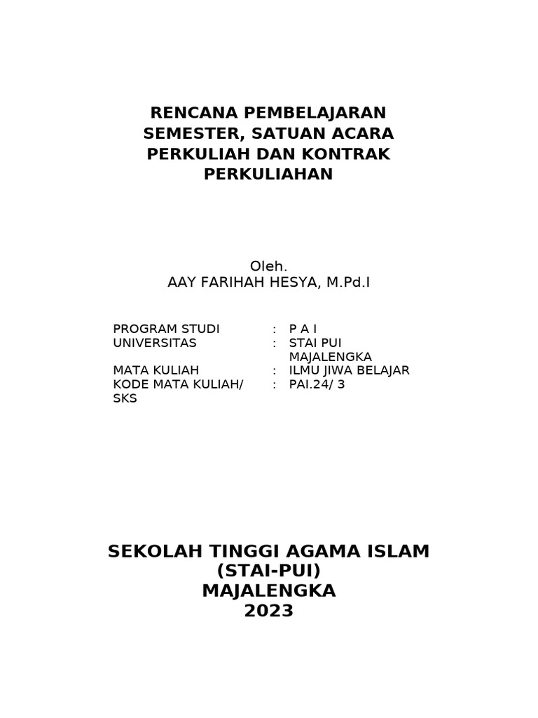 RPS Ilmu Jiwa Belajar | PDF