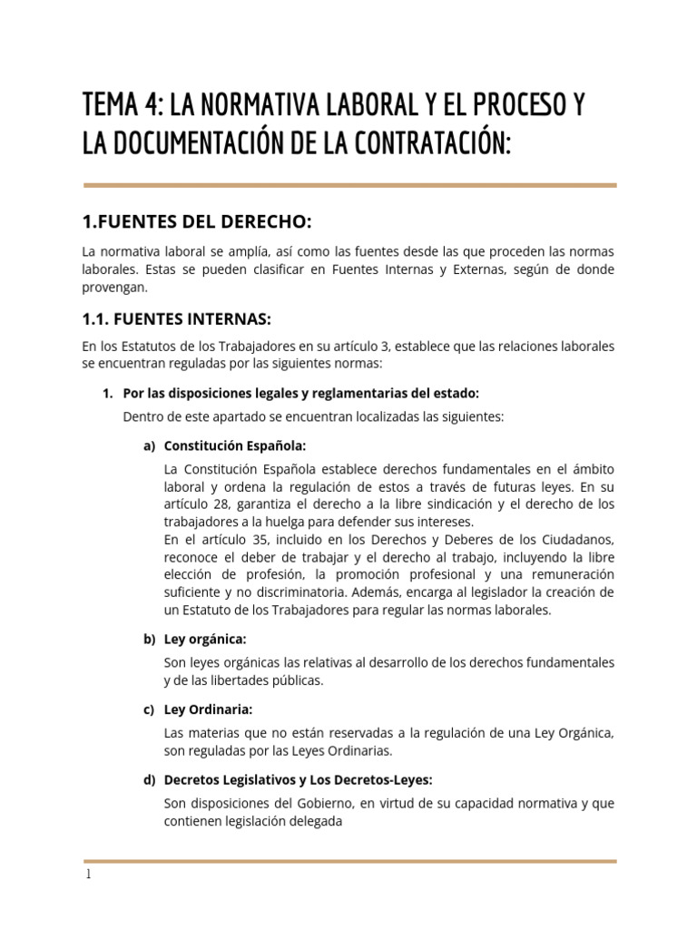 Tema 4 - La Normativa Laboral y El Proceso y La Documentación de La Contratación | PDF | Derecho ...