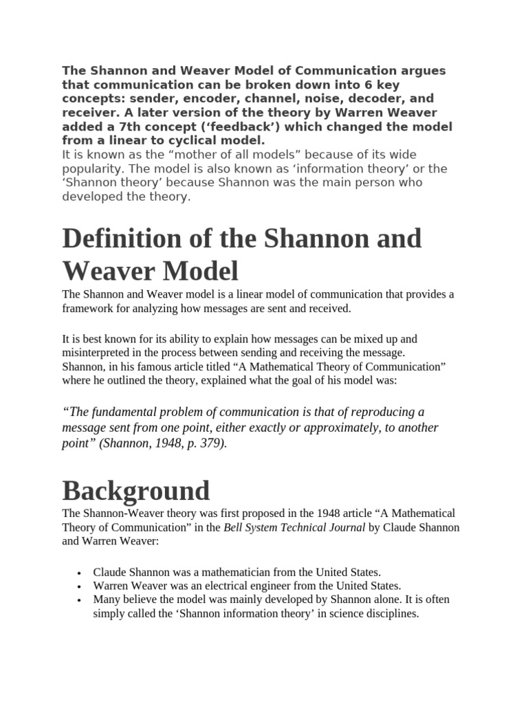Shannon and Weaver Model | PDF | Communication | Radio