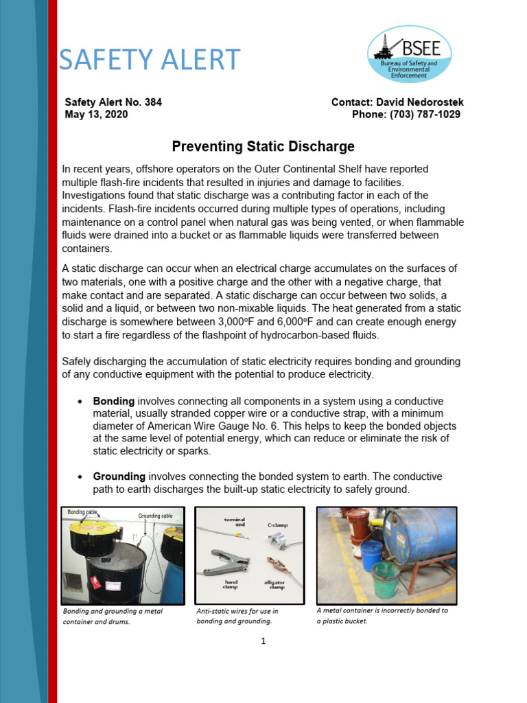 Safety Alert 384 Preventing Static Discharge | PDF | Electrostatic ...