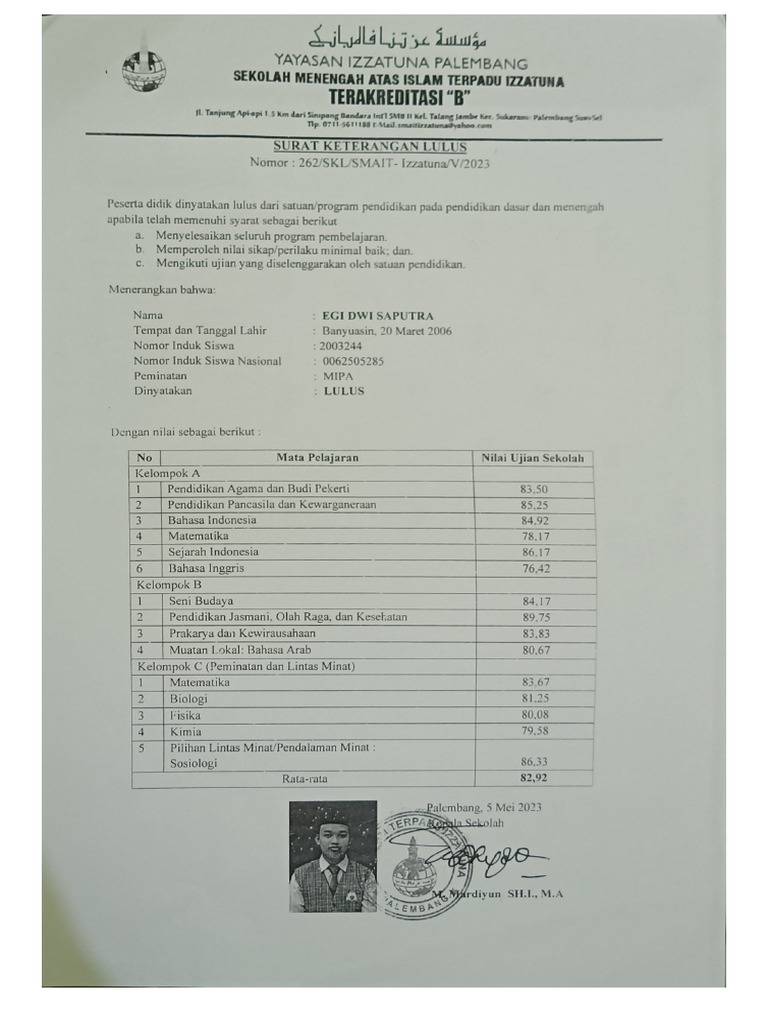 Egi Dwi Saputra - SKL | PDF