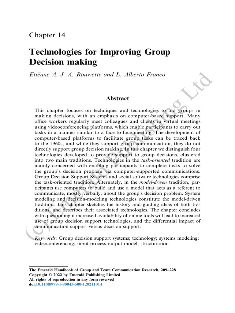 Rouwette and Franco 2021 Technologies For Group Decision Making | PDF | Social Software | System