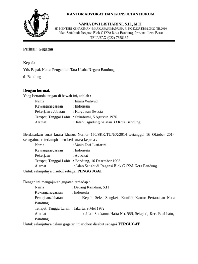 SURAT GUGATAN Tun | PDF