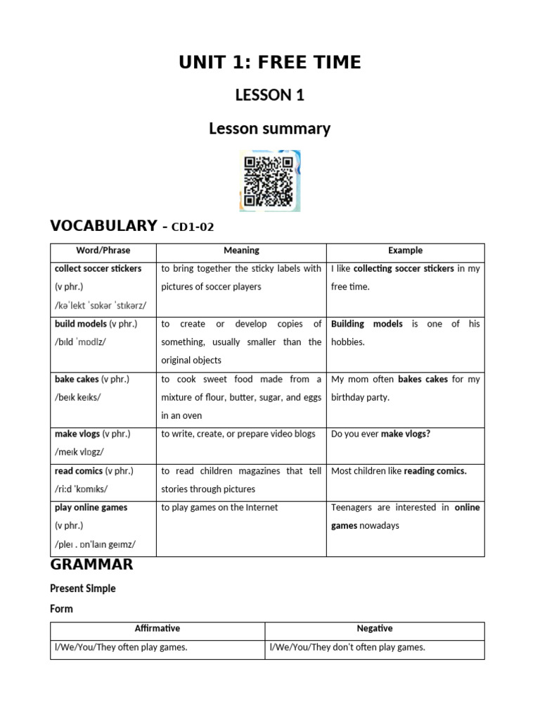 1.UNIT 1.FREE TIME | PDF | Cakes | Linguistics
