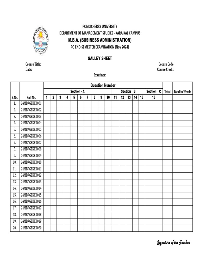 1st MBA (BA) - GALLEY SHEET | PDF | Qualifications | Titles
