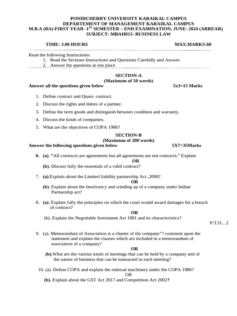BL Arrear Paper QP-2024 june | PDF | Procurement | Business
