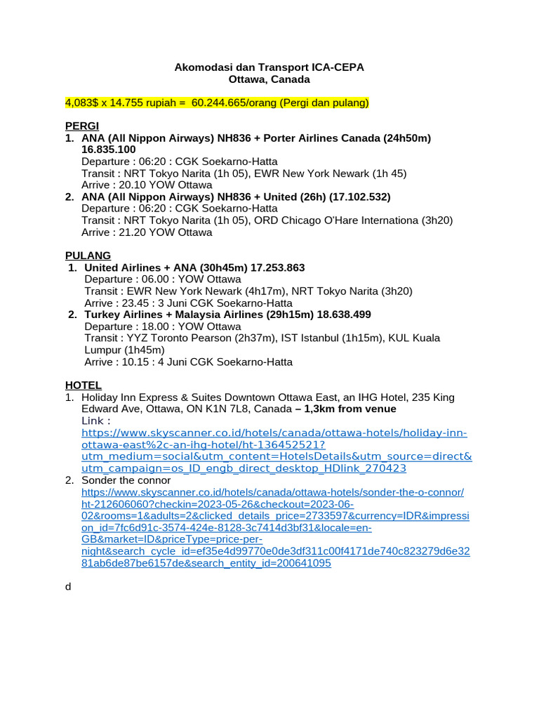 Akomodasi Dan Transport ICA-CEPA | PDF