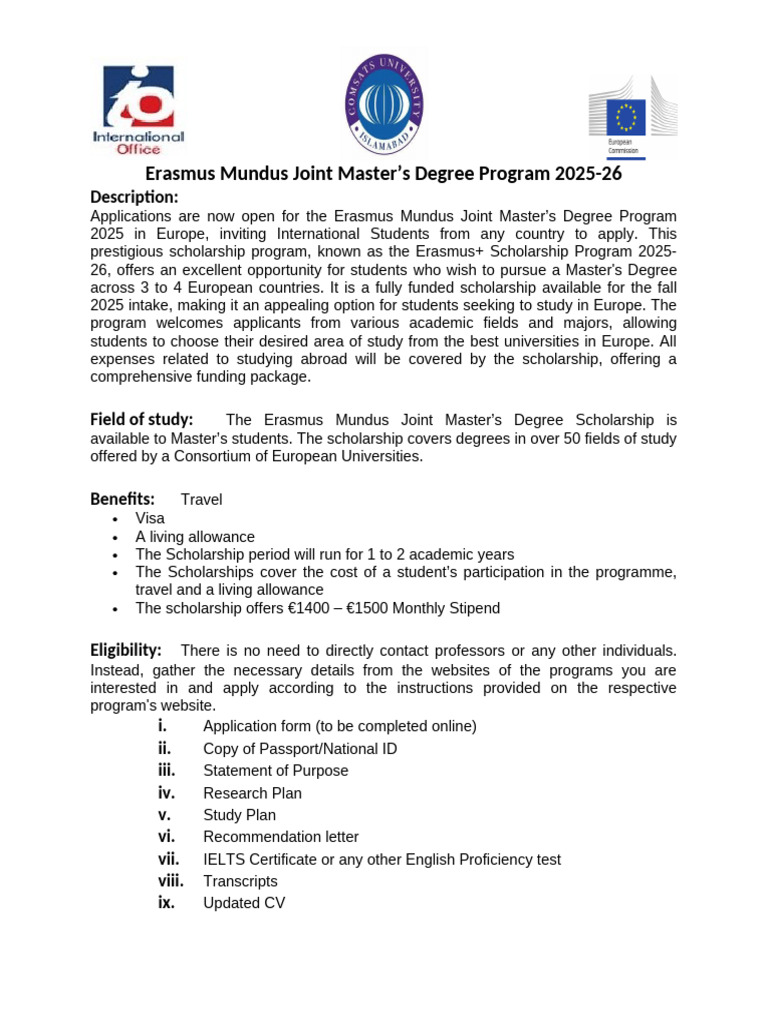 Erasmus Mundus Masters 2025-26 Guide | PDF