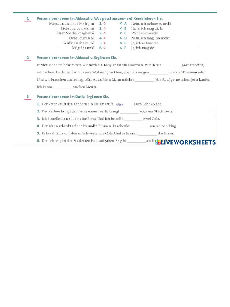 Personal Pronomen Akk Dat | PDF