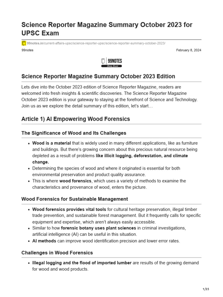 99notes - In-Science Reporter Magazine Summary October 2023 For UPSC ...