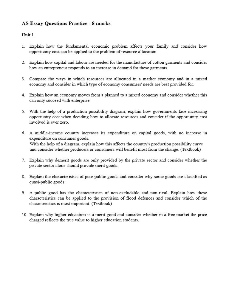 AS Economics Essay Questions Practice | PDF | Inflation | Elasticity ...