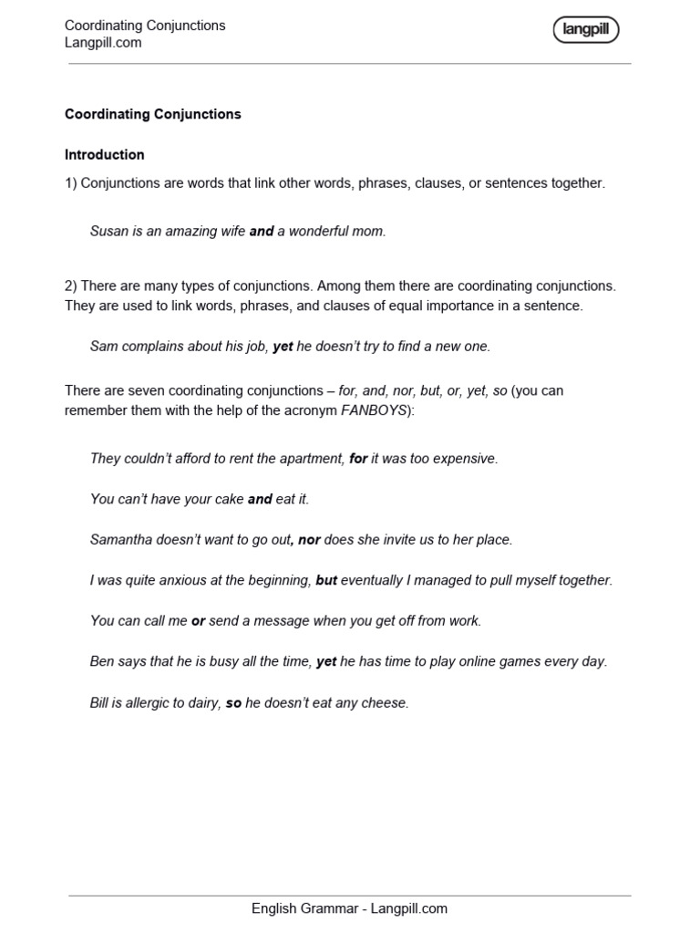 1.1 31. (Textbook) Coordinating Conjunctions PDF | PDF | Linguistics | Language Mechanics