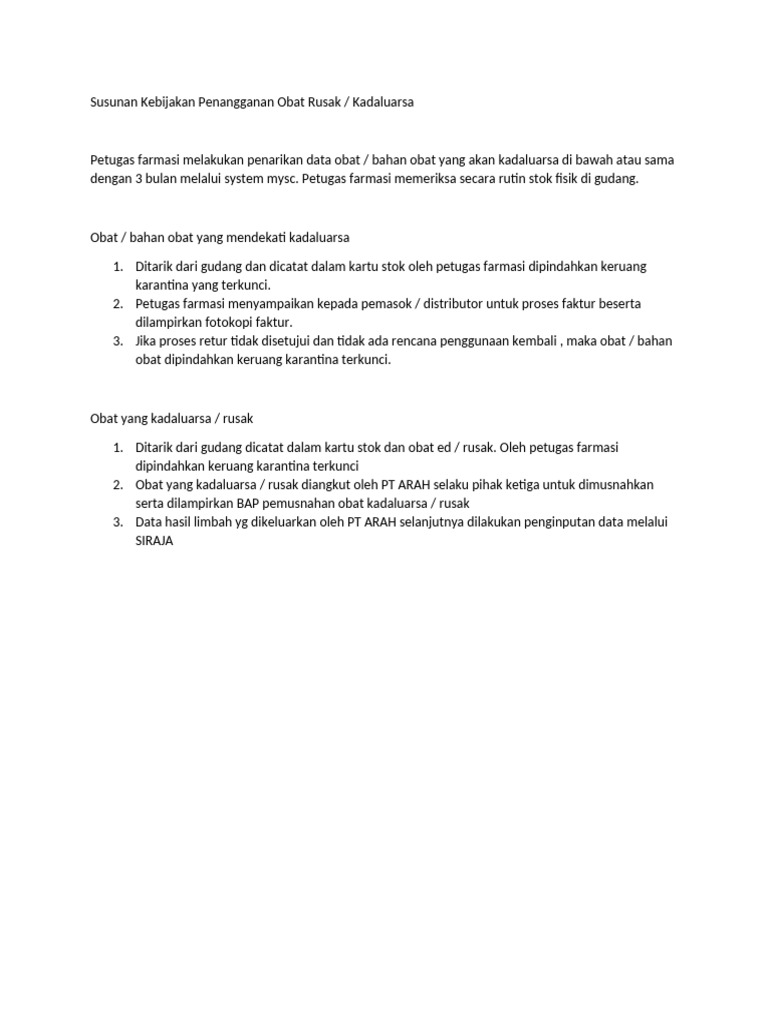 Susunan Kebijakan Penangganan Obat Rusak | PDF