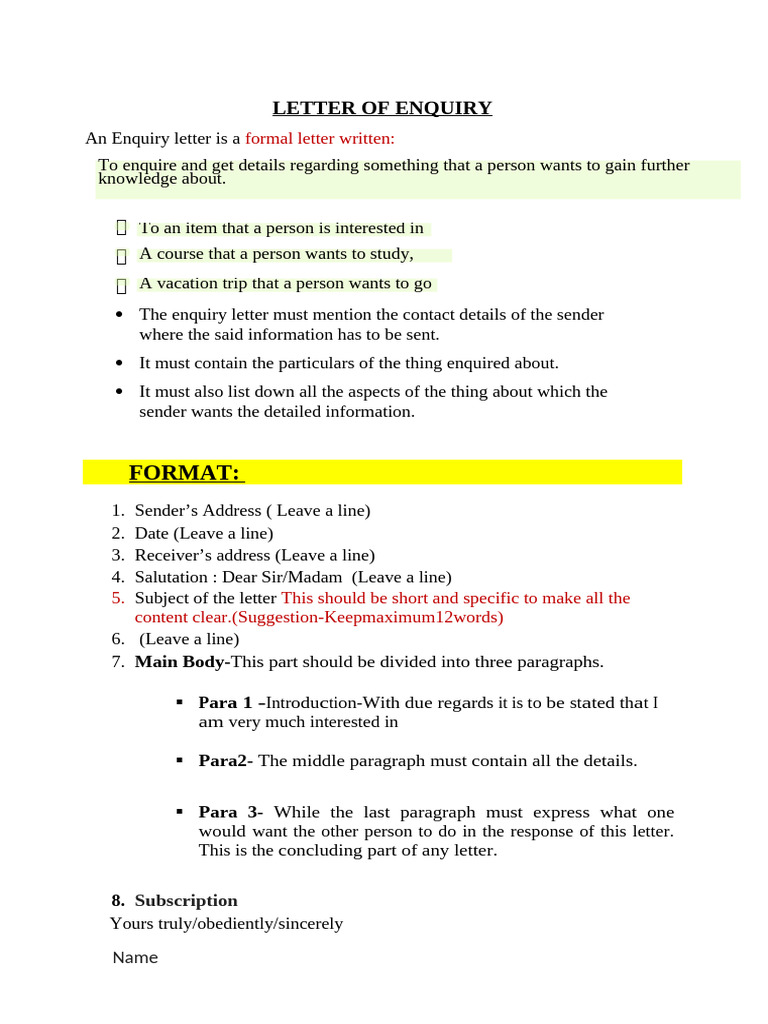 LETTER OF ENQUIRY | PDF