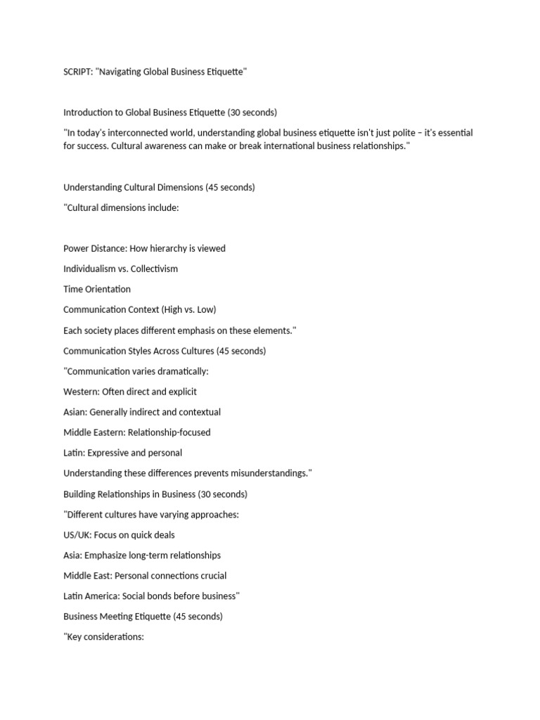 Global Business Etiquette Essentials | PDF