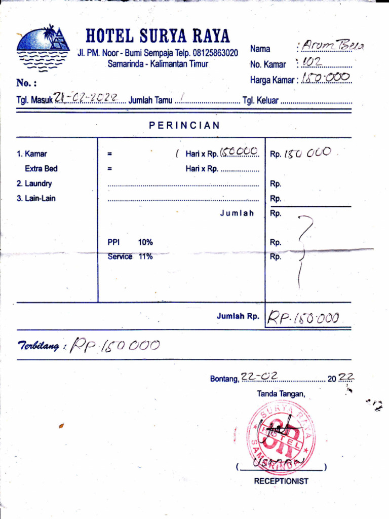 Nota Hotel Surya | PDF