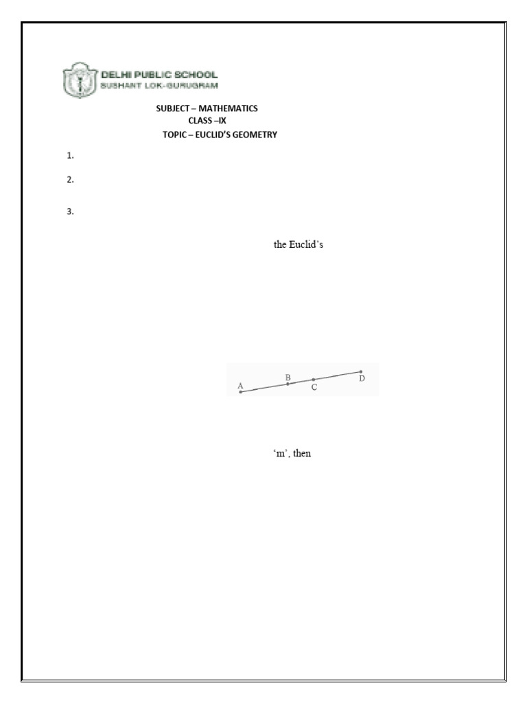 Euclid's Geometry Problems Class IX | PDF