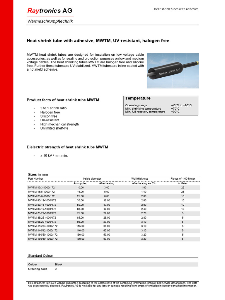 Heat Shrink Tube With Adhesive MWTM Halogen Free Raytronics AG | PDF | Electrical Engineering ...