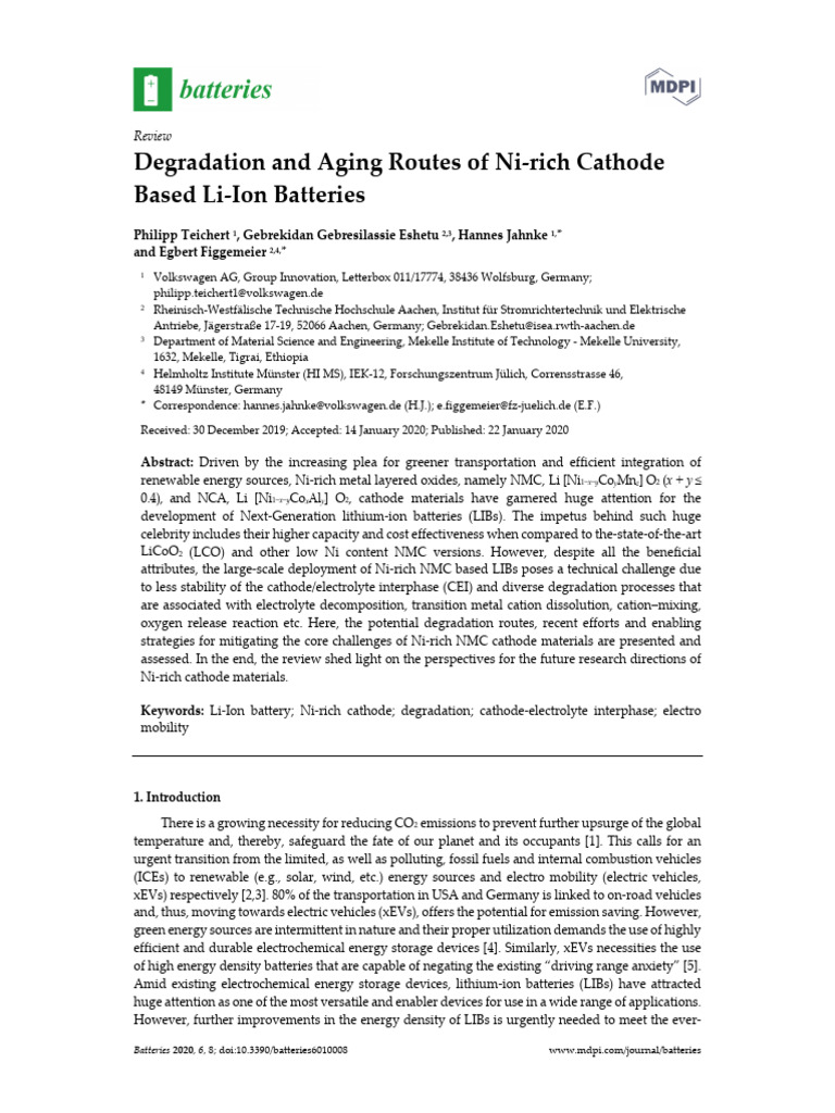 Degradation and Aging Routes of Ni-Rich Cathode Ba | PDF | Lithium Ion ...