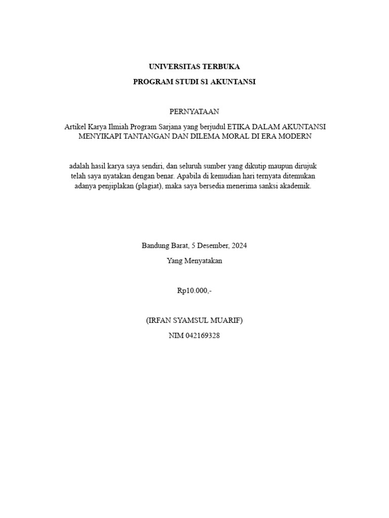 Pernyataan Karya Ilmiah Akuntansi | PDF