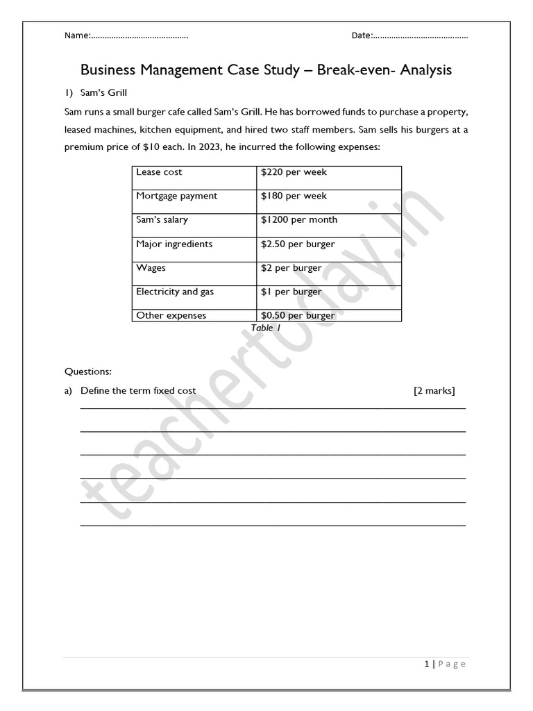 RIDHAM - BEP Analysis Worksheet | PDF | Business | Financial Accounting