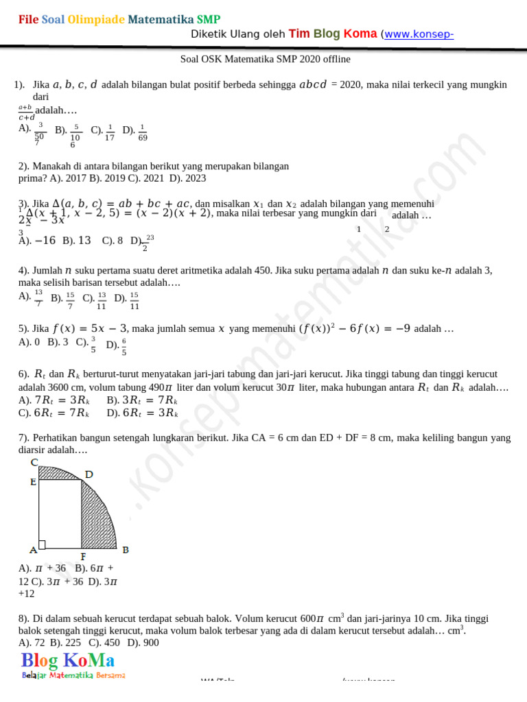 2020 (Offline) Soal Osk Matik SMP | PDF