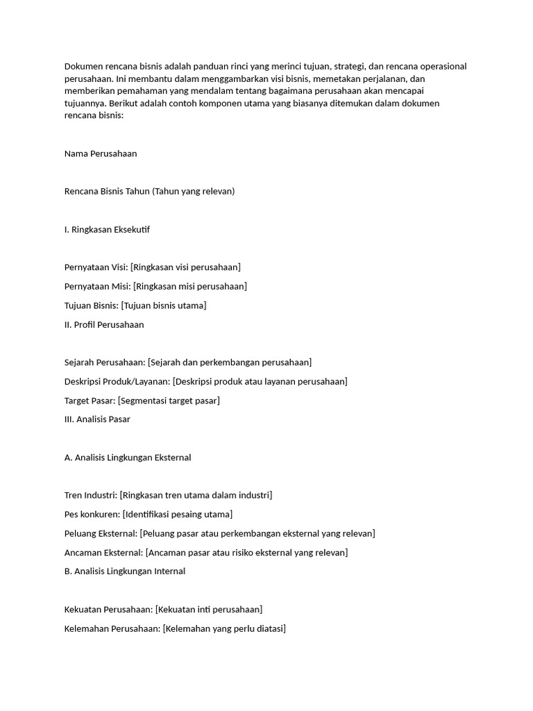 CEO Draft Dokumen Rencana Bisnis | PDF