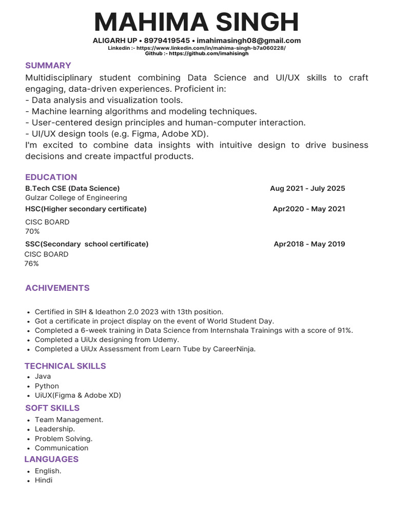 Mahima Singh Resume | PDF