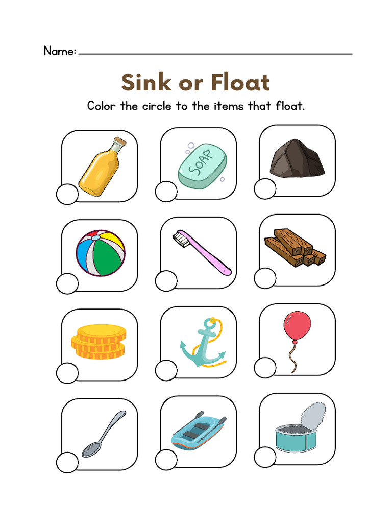Colorful Illustrative Sink or Float Science Worksheet | PDF