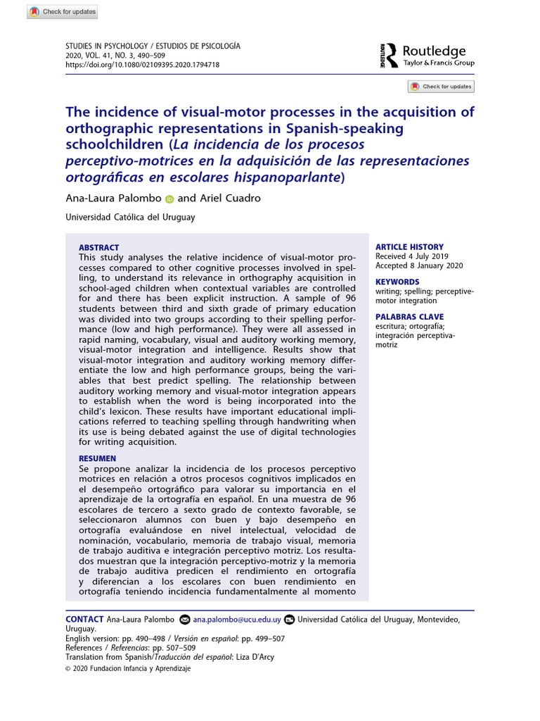 2020 The Incidence of Visual Motor Processes in The Acquisition of ...
