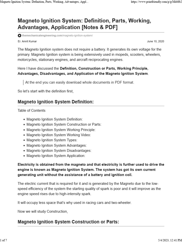 Magneto Ignition System Definition, Parts, Working, Advantages ...