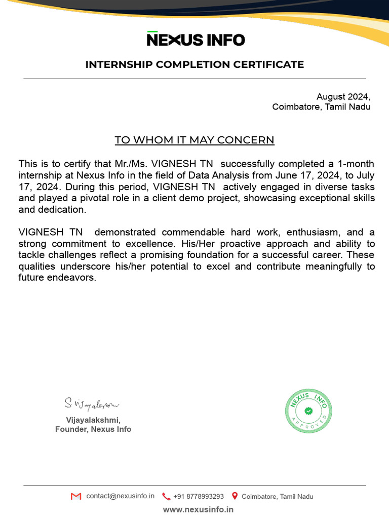 VIGNESH TN 'S Certificate | PDF