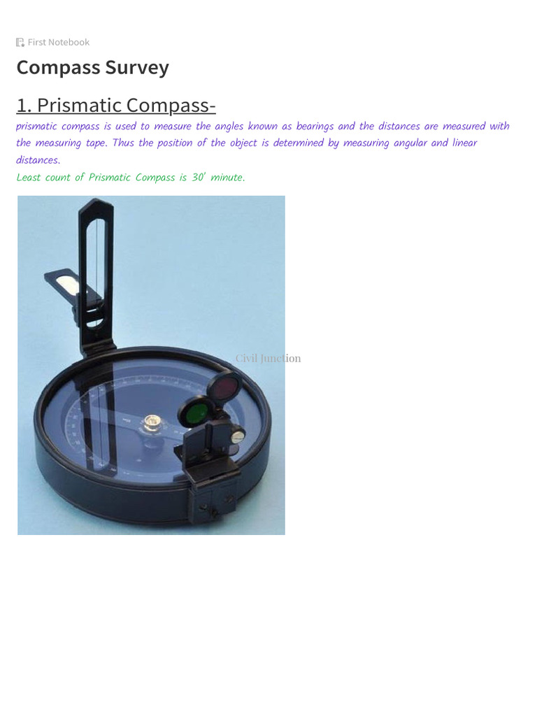 Prismatic Compass Survey Guide | PDF | Compass | Surveying