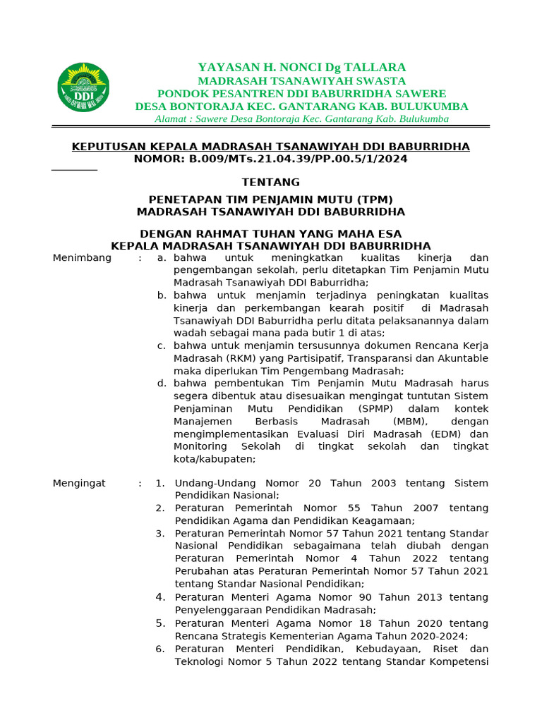 Contoh SK TPM MTS | PDF