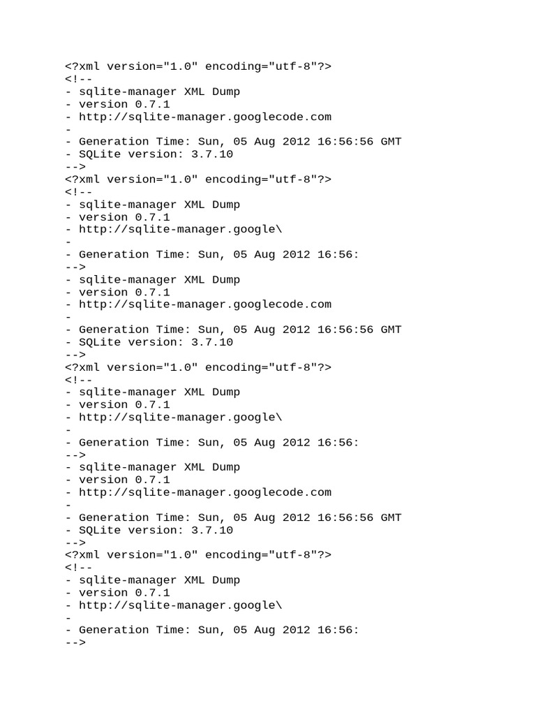 SQLite Manager XML Dump 0.7.1 | PDF