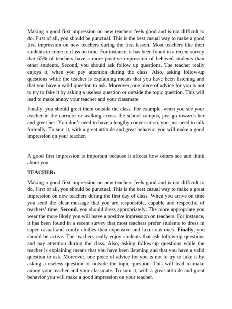 How To Make Good Impression On Your Teacher | PDF | Teachers | Human ...