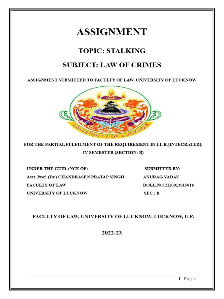 IPC assignment Anurag SEM 4TH | PDF | Stalking | Crimes