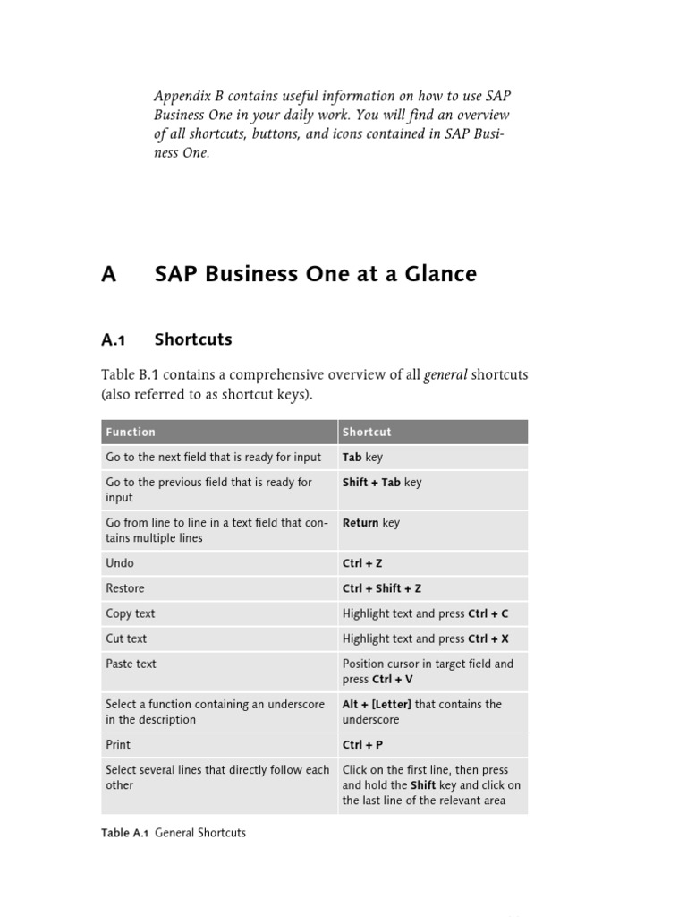 Sap Business One at A Glance | PDF | Keyboard Shortcut | Invoice
