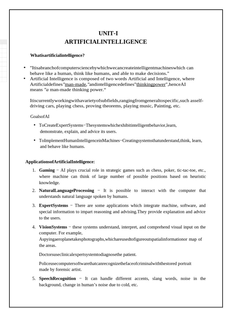 ai-unit-1-ai-notes | PDF | Artificial Intelligence | Intelligence (AI ...