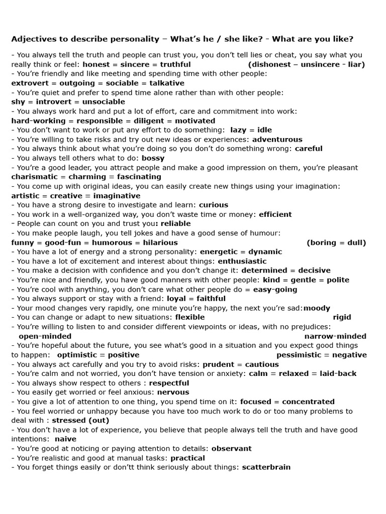 2Y - Adjectives To Describe Personality | PDF | Extraversion And ...