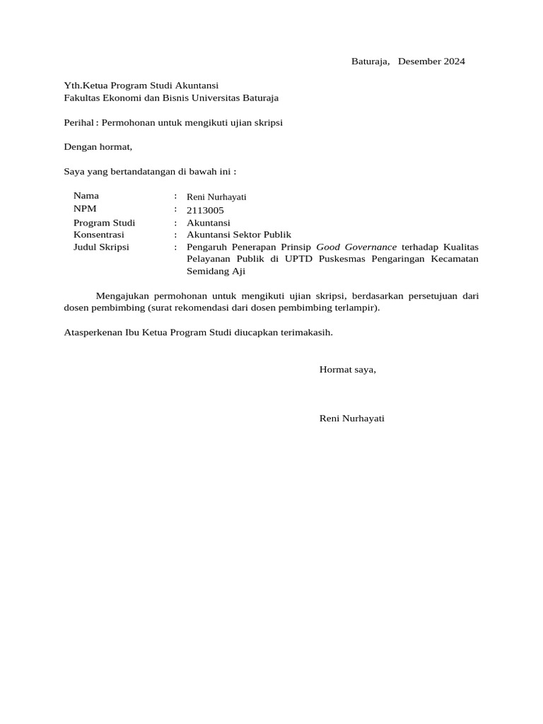 From Surat Permohonan Mengikuti Ujian Skripsi-1 | PDF