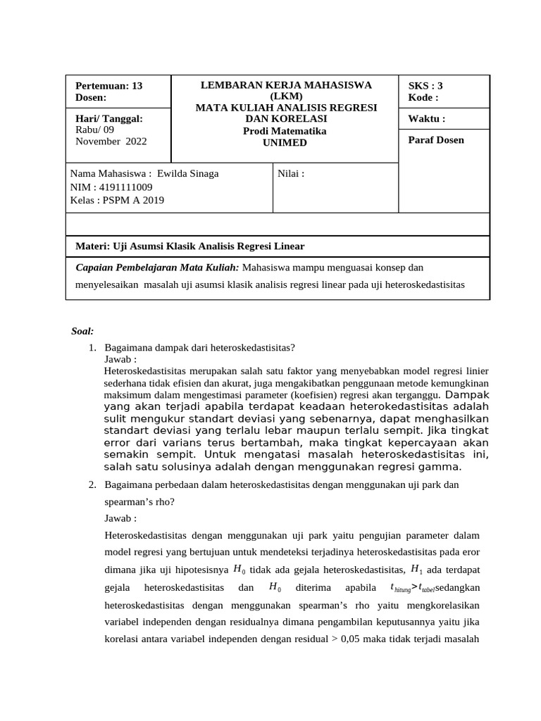 LKM 3 - Uji Heteroskedastisitas | PDF