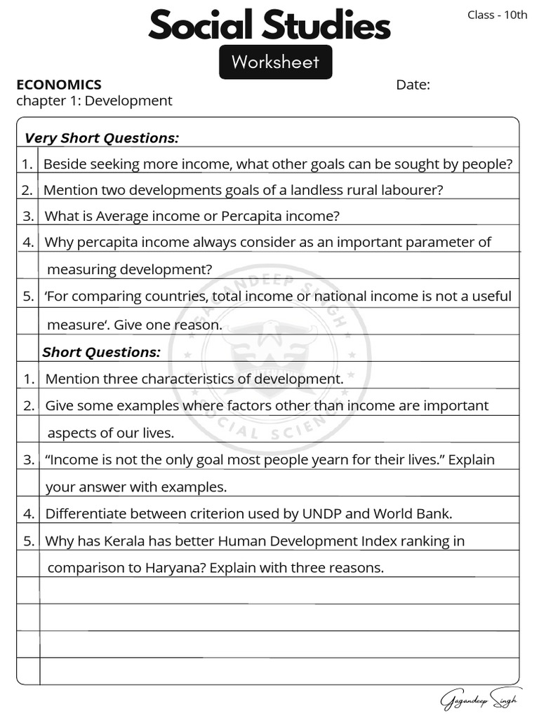 Worksheet: Very Short Questions | PDF