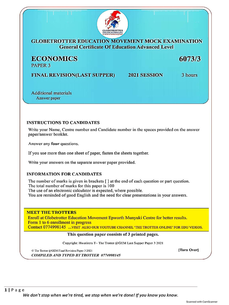 Trotter 2021 P3 Economics Final Revision. | PDF
